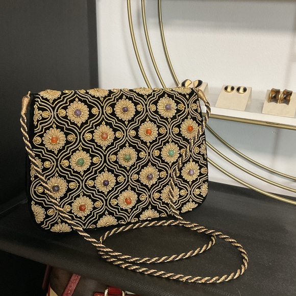 Kane-M | Bags | Vintage 97s Kanem Genuine Agate Beaded Black Gold ...